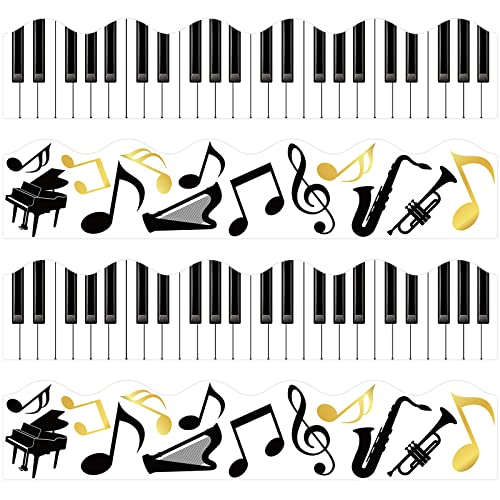 AnyDesign 69 FT Musical Notes Bulletin Board Borders Black White Gold Musical Keyboard Trimmer Self-Adhesive Music Border Trim Stickers for School Classroom Music Room Wall Decor Home Decoration