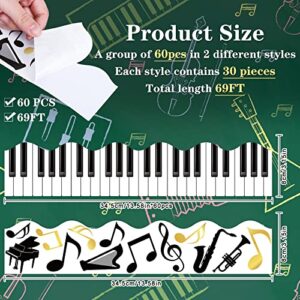 AnyDesign 69 FT Musical Notes Bulletin Board Borders Black White Gold Musical Keyboard Trimmer Self-Adhesive Music Border Trim Stickers for School Classroom Music Room Wall Decor Home Decoration