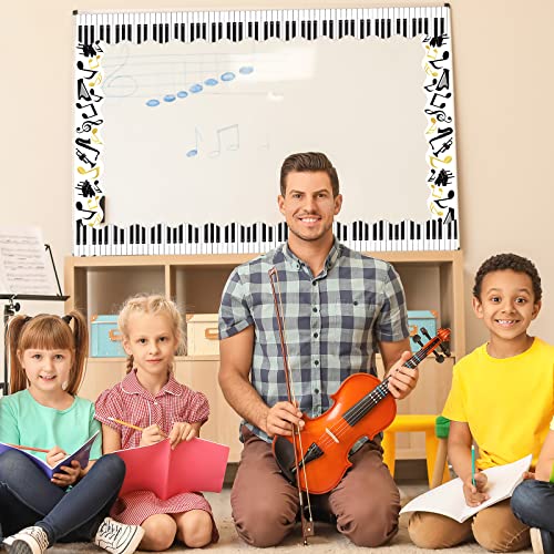 AnyDesign 69 FT Musical Notes Bulletin Board Borders Black White Gold Musical Keyboard Trimmer Self-Adhesive Music Border Trim Stickers for School Classroom Music Room Wall Decor Home Decoration