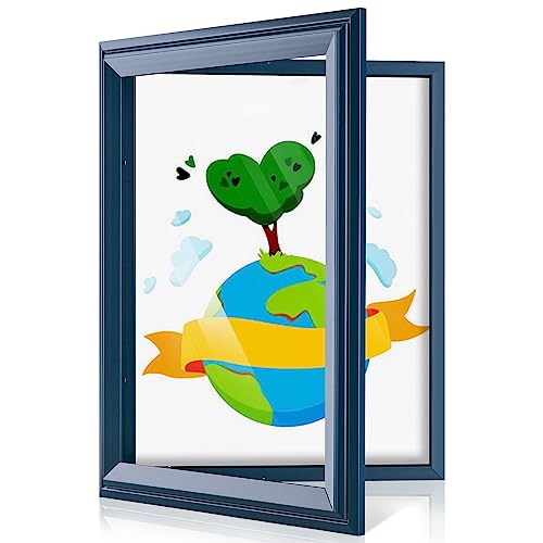 KSROECUD 9x12 Kids Artwork Frame for kids artwork changeable, Front-Opening, Tempered Glass, Child Artwork Frame with Storage(1Pack,Blue)