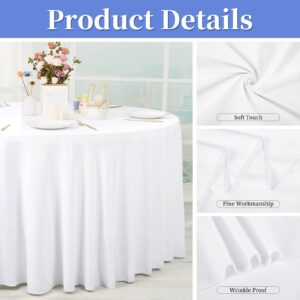 8 Pack White Round Tablecloth 120 Inch Circle Polyester Table Cloth, Washable Fabric Stain and Wrinkle Resistant Table Cover Round Table Clothes for Wedding Parties Banquet Reception Dining