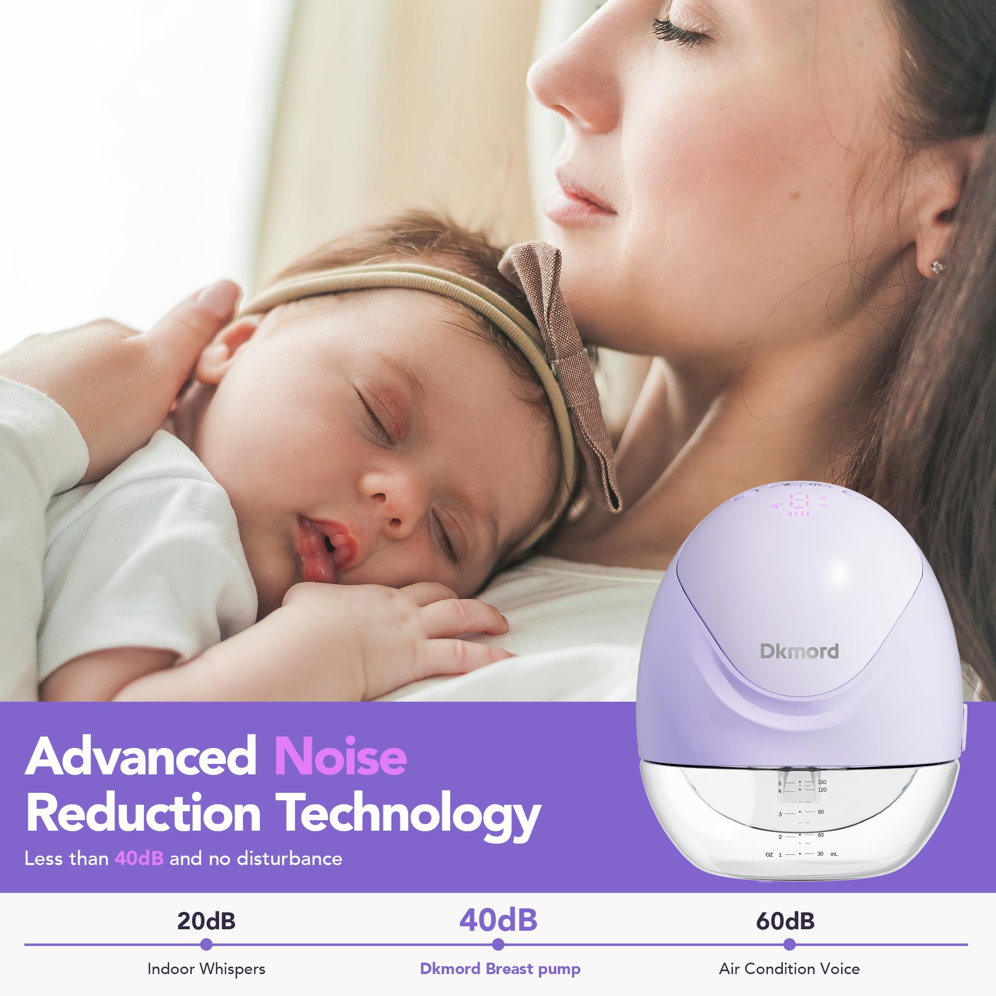 Dkmord Hands Free Breast Pump Wearable Pumps for Breastfeeding with 3 Modes, 9 Levels, Double Electric Breast Pump Portable Coreless Milk Extractor with LED Display (17/21/25MM)