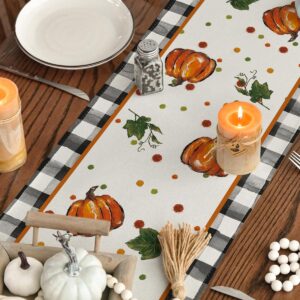 Artoid Mode Pumpkin Bow Buffalo Plaid Fall Table Runner,Seasonal Autumn Kitchen Dining Table Decoration for Home Party Decor 13x72 Inch