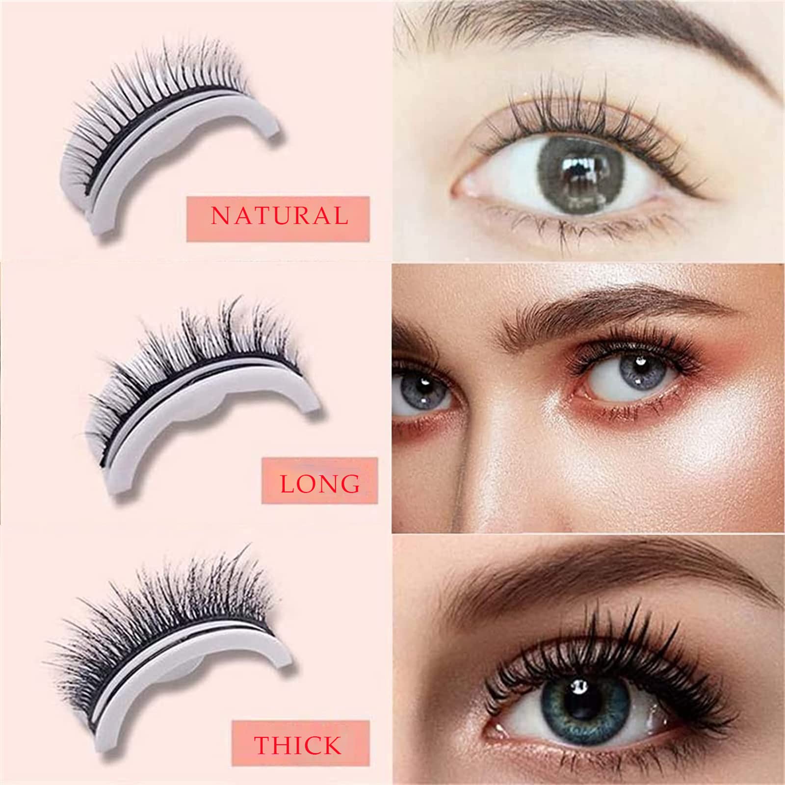 Lash Buddy Self-adhesive Eyelashes,2023 New Snap on Lashes,3 Pairs Lash Buddy Eyelashes Snap on No Adhesive (Natural+Long+Thick)