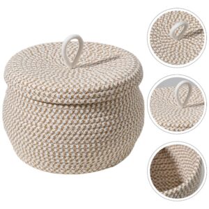 Zerodeko Cotton Rope Basket with Lid Round Woven Basket Decorative Storage Bin Organizer Box Lidded Baskets Egg Holder Jewelry Box Cosmetic Holder for