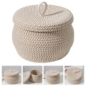 Zerodeko Cotton Rope Basket with Lid Round Woven Basket Decorative Storage Bin Organizer Box Lidded Baskets Egg Holder Jewelry Box Cosmetic Holder for