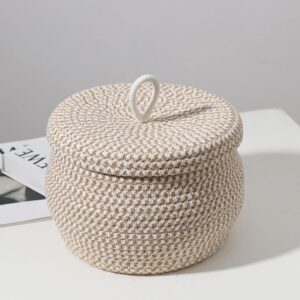 Zerodeko Cotton Rope Basket with Lid Round Woven Basket Decorative Storage Bin Organizer Box Lidded Baskets Egg Holder Jewelry Box Cosmetic Holder for