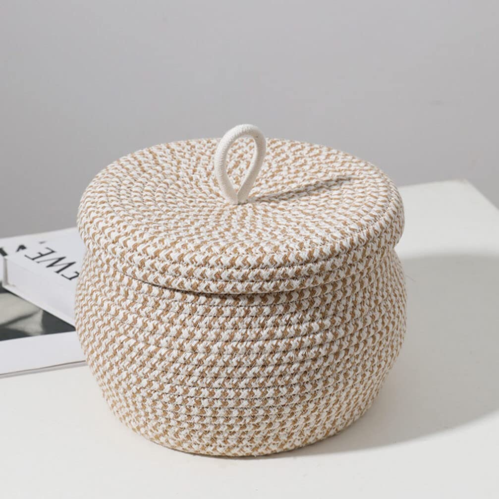 Zerodeko Cotton Rope Basket with Lid Round Woven Basket Decorative Storage Bin Organizer Box Lidded Baskets Egg Holder Jewelry Box Cosmetic Holder for