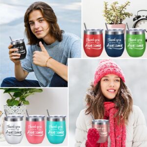 Thank You Gifts Thank You for Being Awesome Wine Tumbler Employee Appreciation Gifts Thank You Gift for Women Men Coworkers Friend Stainless Steel Insulated Tumbler with Straw (Warm Color, 16 Pcs)