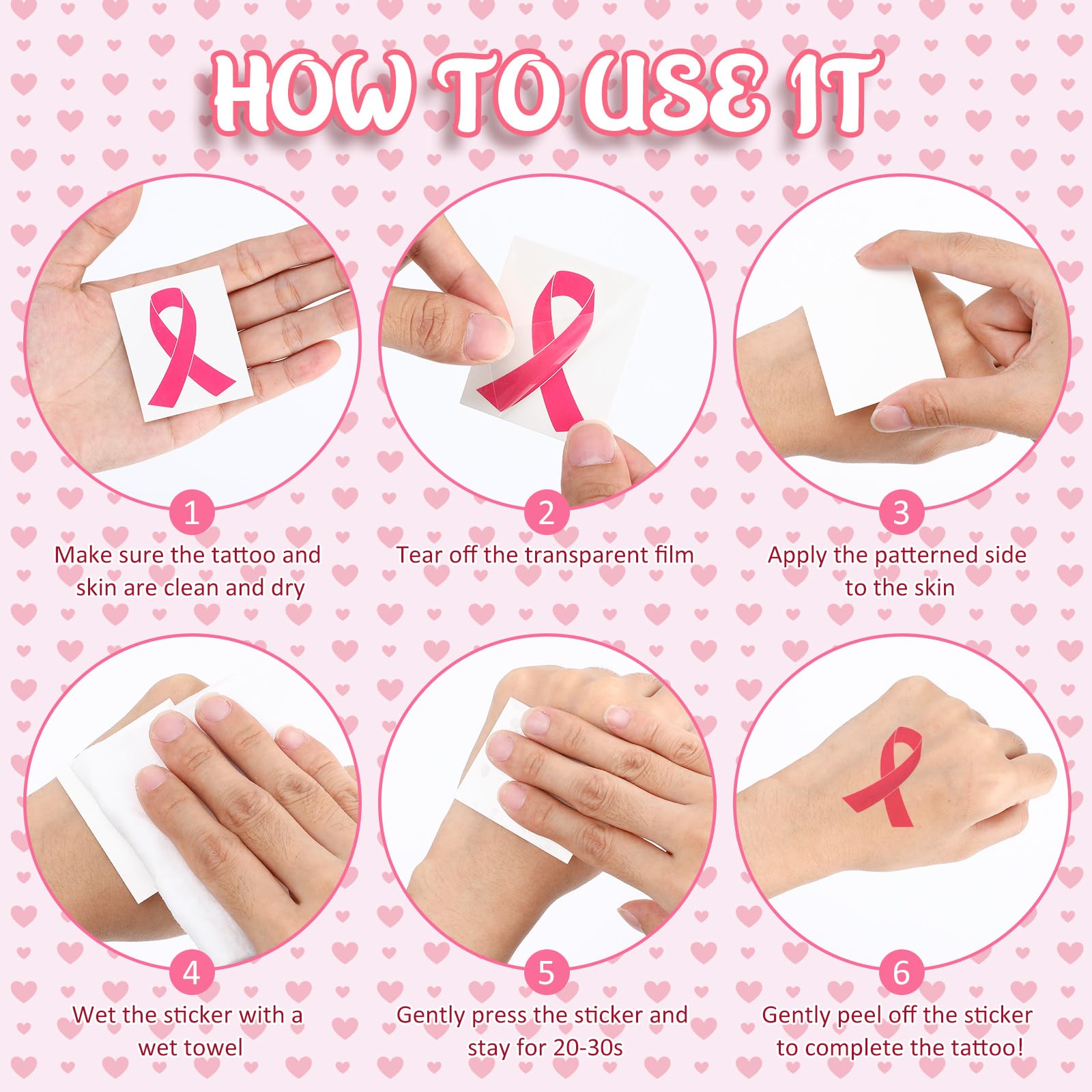 Loopeer 1000 Pcs Breast Cancer Awareness Tattoo Bulk Pink Ribbon Temporary Tattoos Face Breast Cancer Stickers for Party