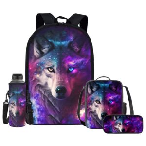 upetstory galaxy wolf backpacks set for school for kids girls boys school bag set with lunch box pencil case water bottle sleeve preschool kindergarten elementary bookbag teenager schoolbag