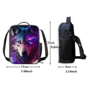 Upetstory Galaxy Wolf Backpacks Set for School for Kids Girls Boys School Bag Set with Lunch Box Pencil Case Water Bottle Sleeve Preschool Kindergarten Elementary Bookbag Teenager Schoolbag