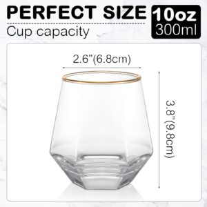 Norme 2 Pieces Gold Rimmed Wine Glasses Stemless 10 oz Diamond Wine Glass Aesthetic Glass Cup Clear Serving Glassware for Champagne Drinking Cocktail Whiskey Gift Birthday Wedding Party