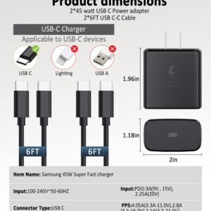 2024 New 45W Samsung Super Fast Charger USB Type C for Samsung Galaxy S24 Ultra Charger S23 ultra/S24/S23/S22 Ultra/S22/Z Fold 5 4/Z Flip 5 4/Note 20/10/Galaxy Tab S9/S8+, PD/PPS 3.0[2 Pack]