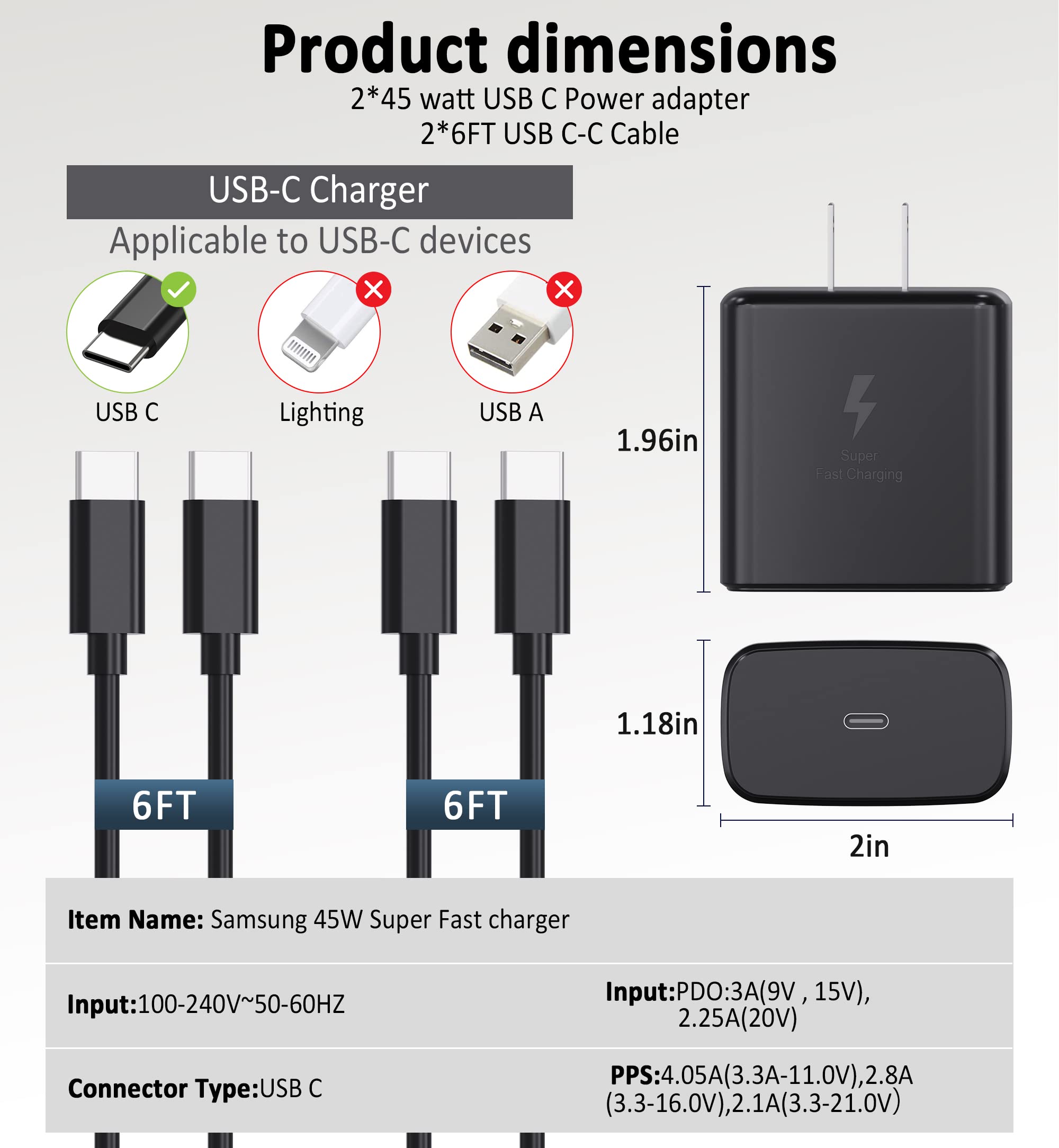 2024 New 45W Samsung Super Fast Charger USB Type C for Samsung Galaxy S24 Ultra Charger S23 ultra/S24/S23/S22 Ultra/S22/Z Fold 5 4/Z Flip 5 4/Note 20/10/Galaxy Tab S9/S8+, PD/PPS 3.0[2 Pack]