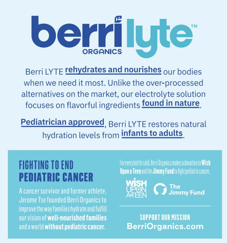 Berri Lyte Advanced Plant Based Organic Electrolyte Solution – Pediatric Rehydration Drink – Natural Sugar Strawberry Flavor, 1 L, 6 ct