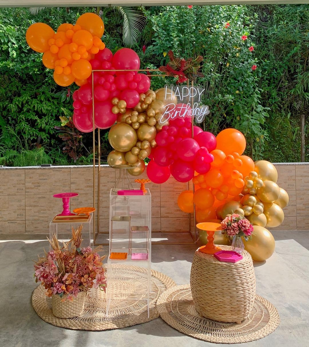 Birthday Balloons For Women Garland Kit Arch Burnt Orange Hot Pink And Gold For Party Decoration