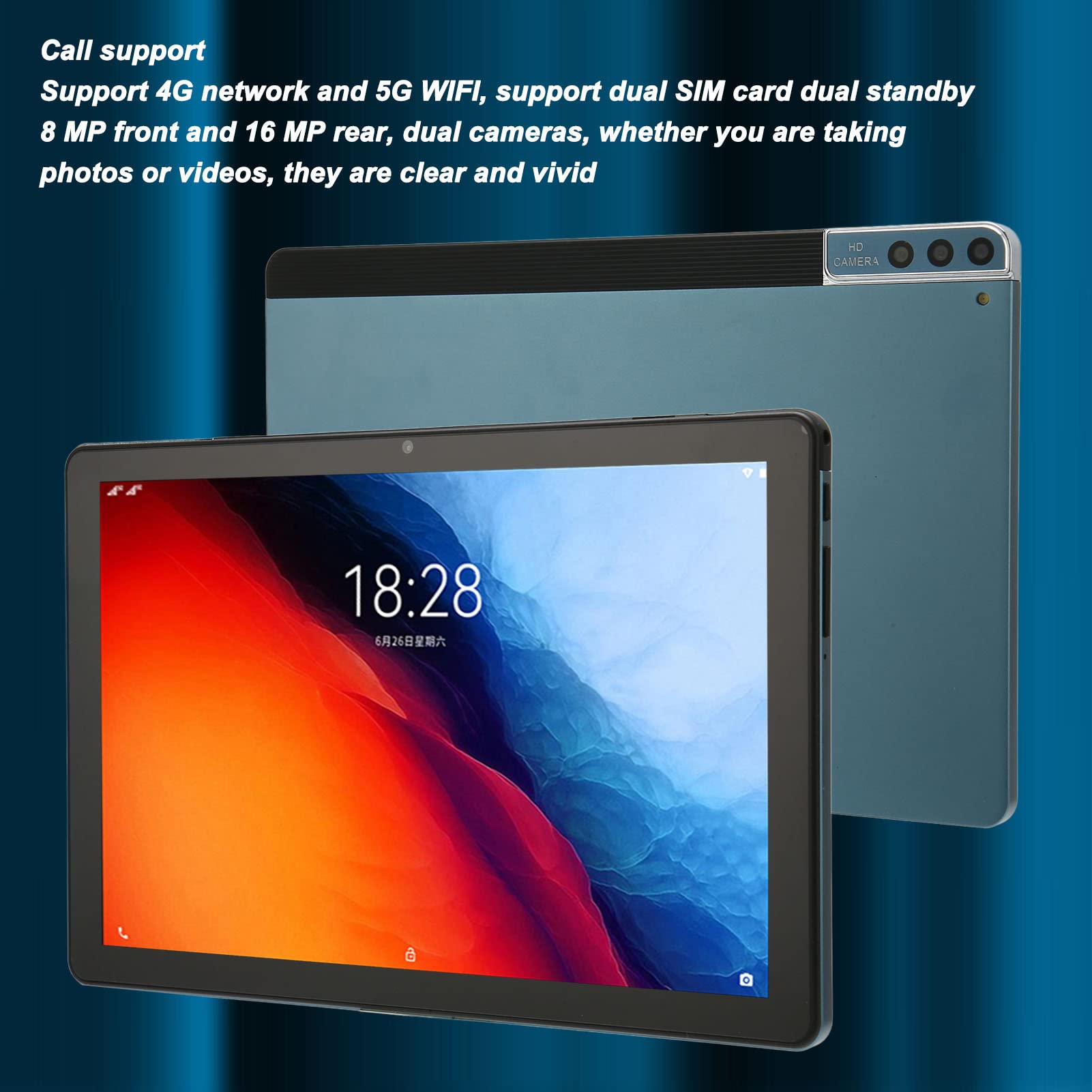 10 Inch Office Tablet for Android 11, 12GB RAM 128GB ROM 8 Core, 1960x1080 IPS Touch Screen 5G WiFi Tempered Glass 4G Calling Tablet, for Learning, Working, Blue