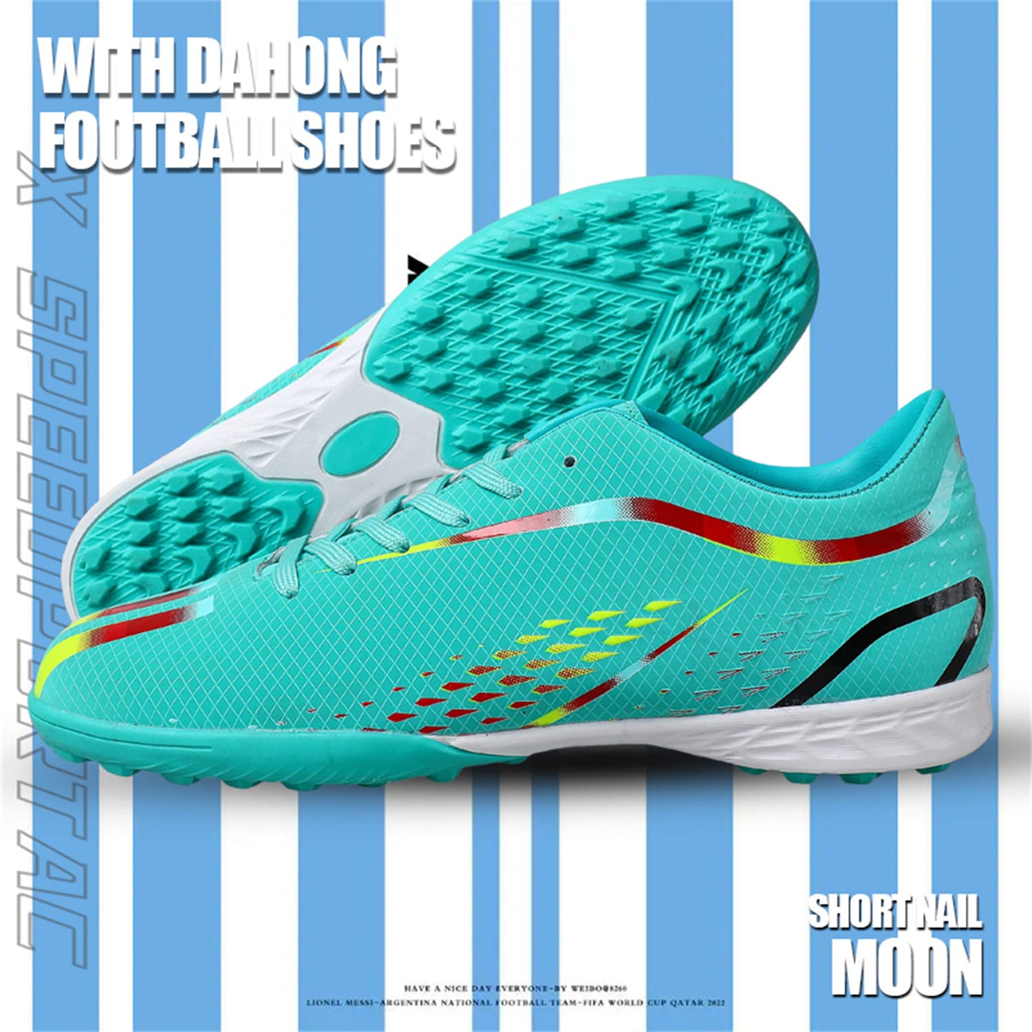 MDPCX Unisex Soccer Sneakers are Light, Breathable, Non-Slip and Shock-Absorbing, and The Youth high-top Indoor Lawn Training Hard Bottom TF/AG. Blue