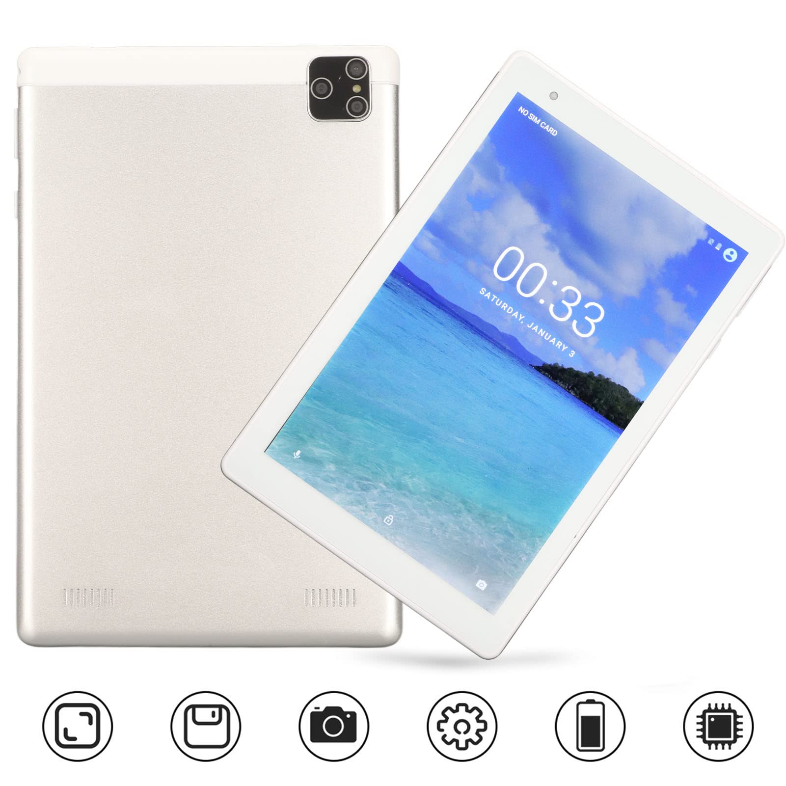 8.1 Inch Tablet for Android 10, 4GB RAM 64GB ROM 2.4G 5G WiFi Gaming Tablet, Dual Cards Dual Standby Calling Tablet, for Learning, Working, Office, Silver