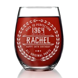 60th birthday gifts for women - personalized wine glass - funny novelty 60 year old woman gift ideas - 60th decorations for her, wife, friend - unique 60th birthday present for her 1963 gift