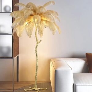 JAYMP Ostrich Feather Floor Lamp for Living Room Sofa Bedside Standing Reading Lamp Elegant Romantic Beautiful (Height 78.7 inches/ 45 Feathers, Khaki)