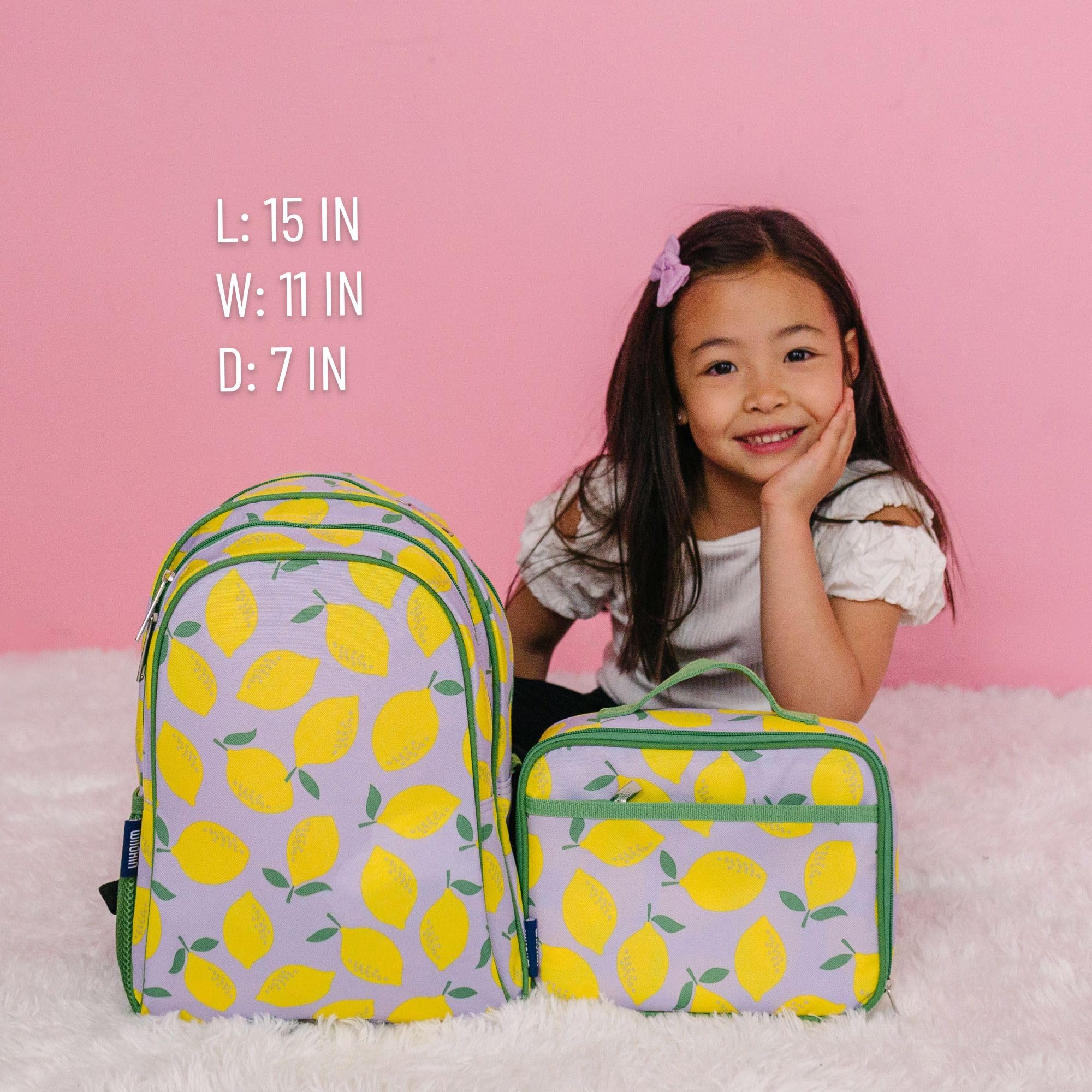 Wildkin 15-Inch Kids Backpack for Boys & Girls, Perfect for Early Elementary, Backpack for Kids Features Padded Back & Adjustable Strap, Ultimate Backpack for School & Travel (Lilac Lemonade)