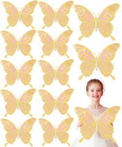 hmasyo 12 pcs large butterfly party decoration with pearls, gold pink big paper butterflies in 2 size, 3d giant butterfly prop decoration for birthday baby shower nursery bedroom wedding