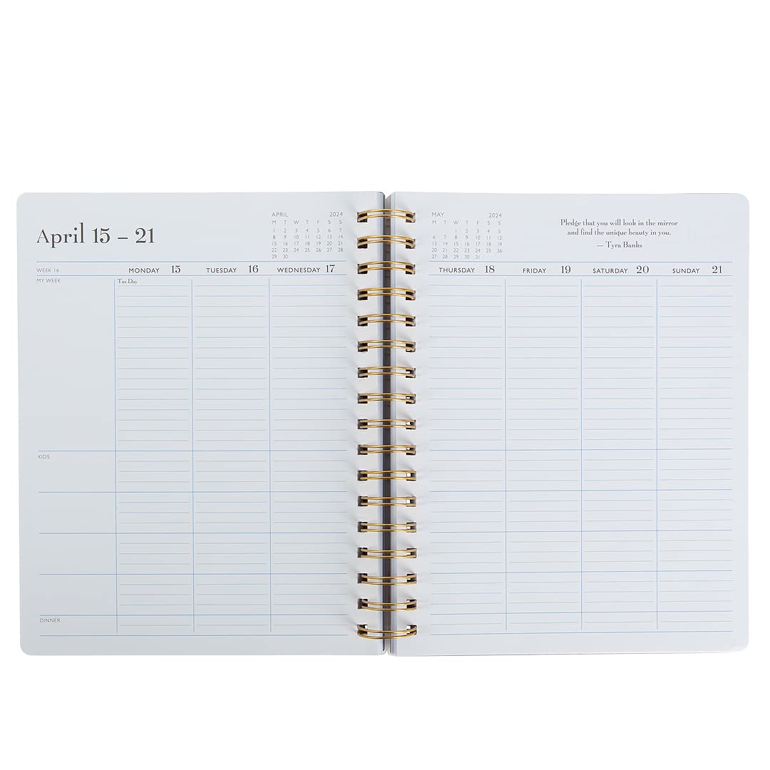 momAgenda Desktop 2024 Spiral Day Planner | July 2023 - December 2024 | Daily Monthly Unique Week-At-A-View Layout. (Botanical Garden)