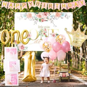 Gold One Balloons for First Birthday, 40 Inch Big Large Giant Number One Gold Balloon and Script Letter One Banner, One Party Decorations, First Birthday Decorations for Boy or Girl