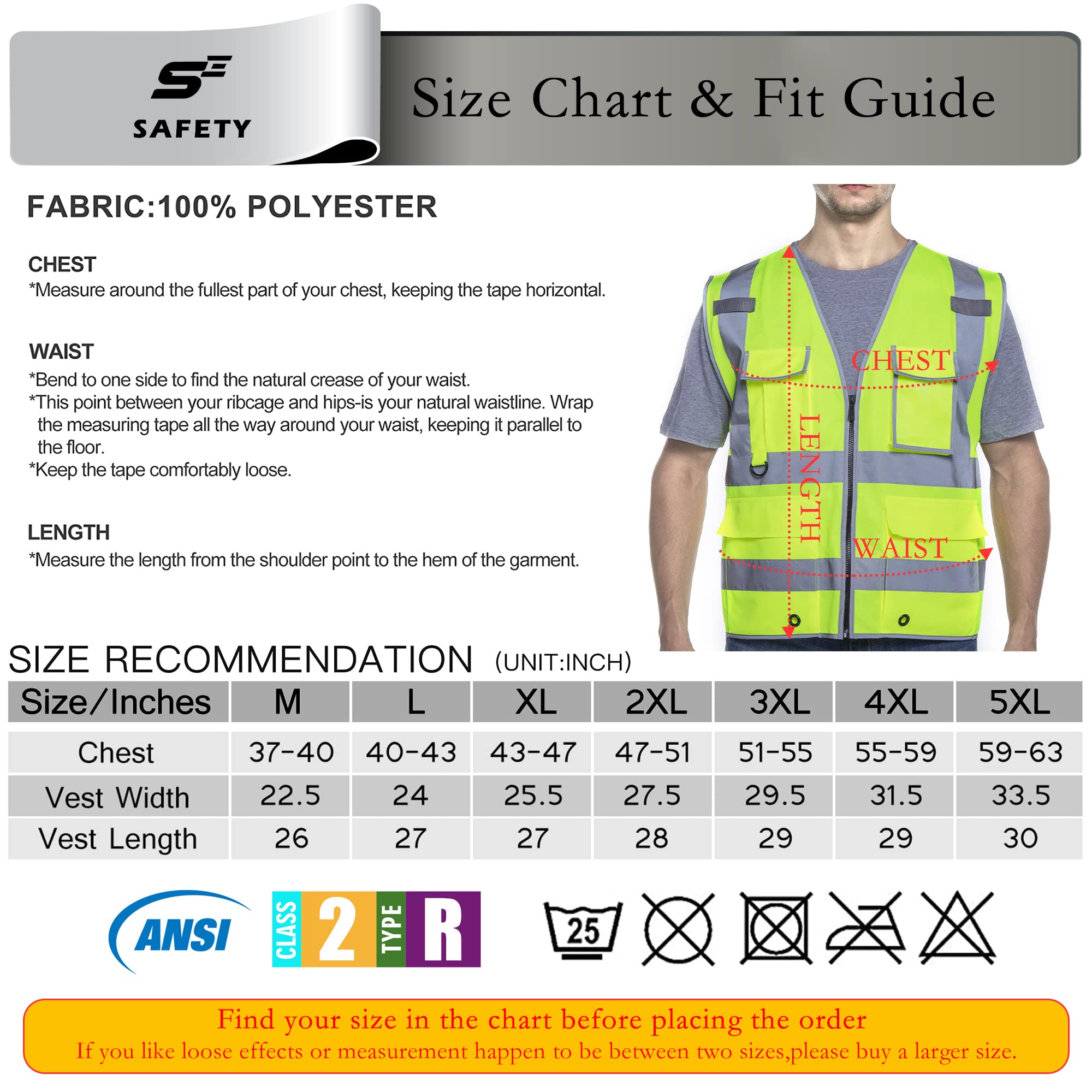 sesafety Safety Vests Reflective with 9 Pockets and Zipper,Class 2 Construction Vest for Men Neon Yellow L