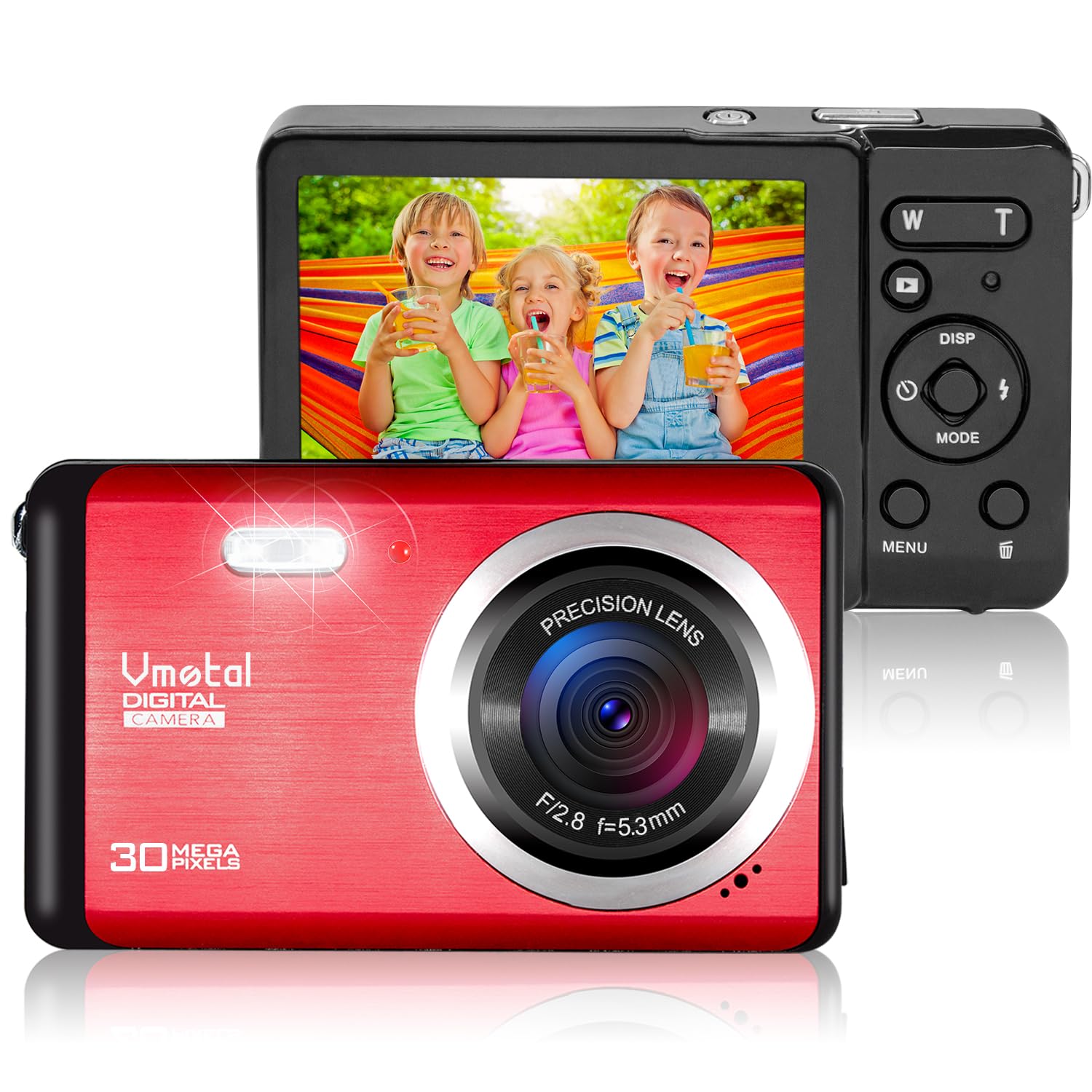 Digital Camera for Kids, 30MP Digital Point and Shoot, 1080P FHD Kids Camera, 2.8 Inch LCD Screen Rechargeable Compact Camera Vlogging Camera for Kids Teens Girls Boys Beginner Elderly (Red)