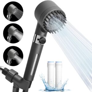 luxsego high pressure shower heads with scalp massager shampoo brush for skin & hair care, filtered shower head with handheld sprayer soften hard water, 3 settings 4 in 1 detachable showerhead set