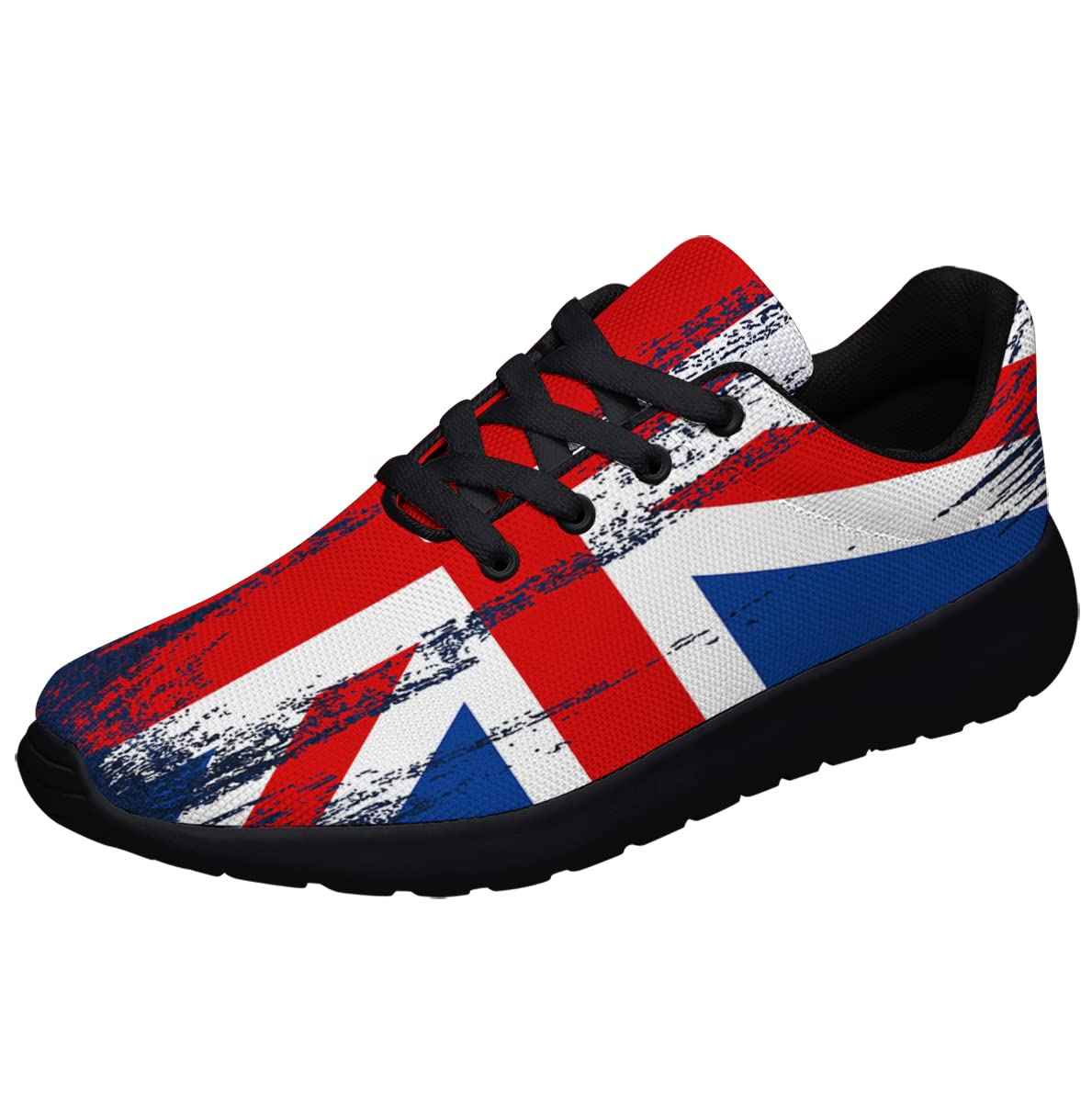 Vintage Union Jack Flag Shoes Mens Womens Running Shoes British UK Flag Athletic Casual Tennis Sneakers Black Size 5