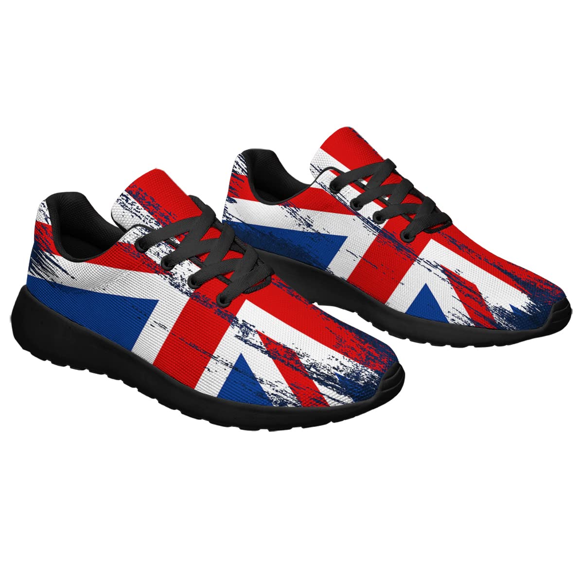 Vintage Union Jack Flag Shoes Mens Womens Running Shoes British UK Flag Athletic Casual Tennis Sneakers Black Size 5