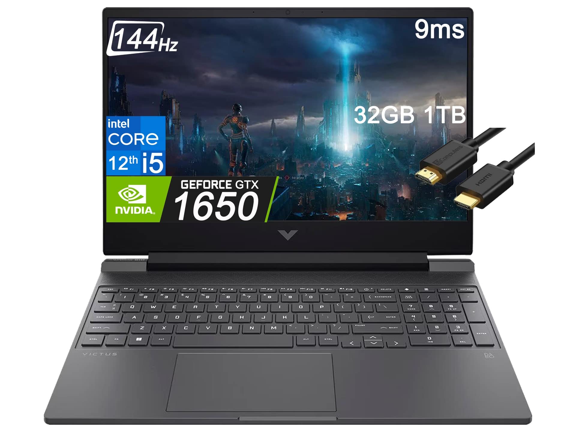 HP Victus 15 Gaming Laptop 15.6" FHD 144Hz IPS (Intel 12th Gen i5-12450H (Beats i7 10750H), 32GB RAM, 1TB PCIe SSD, GeForce GTX 1650 4GB) Backlit Keyboard, Type-C, Win 11, IST HDMI Cable Included