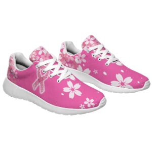 Breast Cancer Awareness Shoes Women Fashion Ultra Lightweight Running Sneakers Pink Ribbon Print Walking Tennis Shoes Gift for Her White Size 8