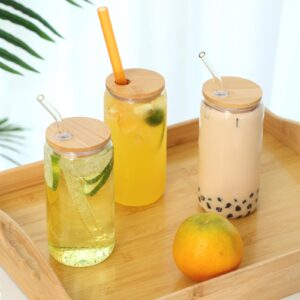 Moretoes 16oz 4pcs Glass Cups with Lids, Drinking Glasses Set with Bamboo Lids