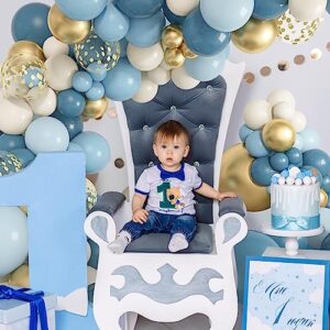 170Pcs Dusty Blue Balloons Arch Garland Kit, Baby Blue Gold White Ocean Macaron Blue Confetti Balloons for Birthday Bridal Baby Shower Boy Gender Reveal Wedding Engagement Bachelor Party Decorations