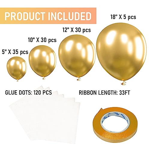 Dazzle Bright 100 PCS Metallic Gold Balloons Latex Balloons Different Party Balloon Kit for Balloon Garland Arch Birthday Party Graduation Baby Shower Wedding Holiday Decoration(18-12-10-5 Inch)