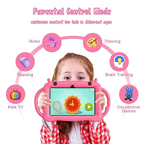 Semeakoko Kids Tablet 7in Android 12 Tablet for Kids Age 3-12,Quad Core 2+32GB Toddler Tablet with Shock-Proof Case,Parental Control, Pre-Installed Kids Educational APP,HD Screen,Dual Camera