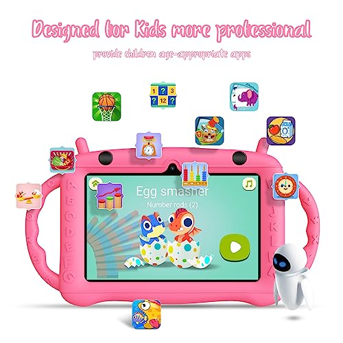 Semeakoko Kids Tablet 7in Android 12 Tablet for Kids Age 3-12,Quad Core 2+32GB Toddler Tablet with Shock-Proof Case,Parental Control, Pre-Installed Kids Educational APP,HD Screen,Dual Camera