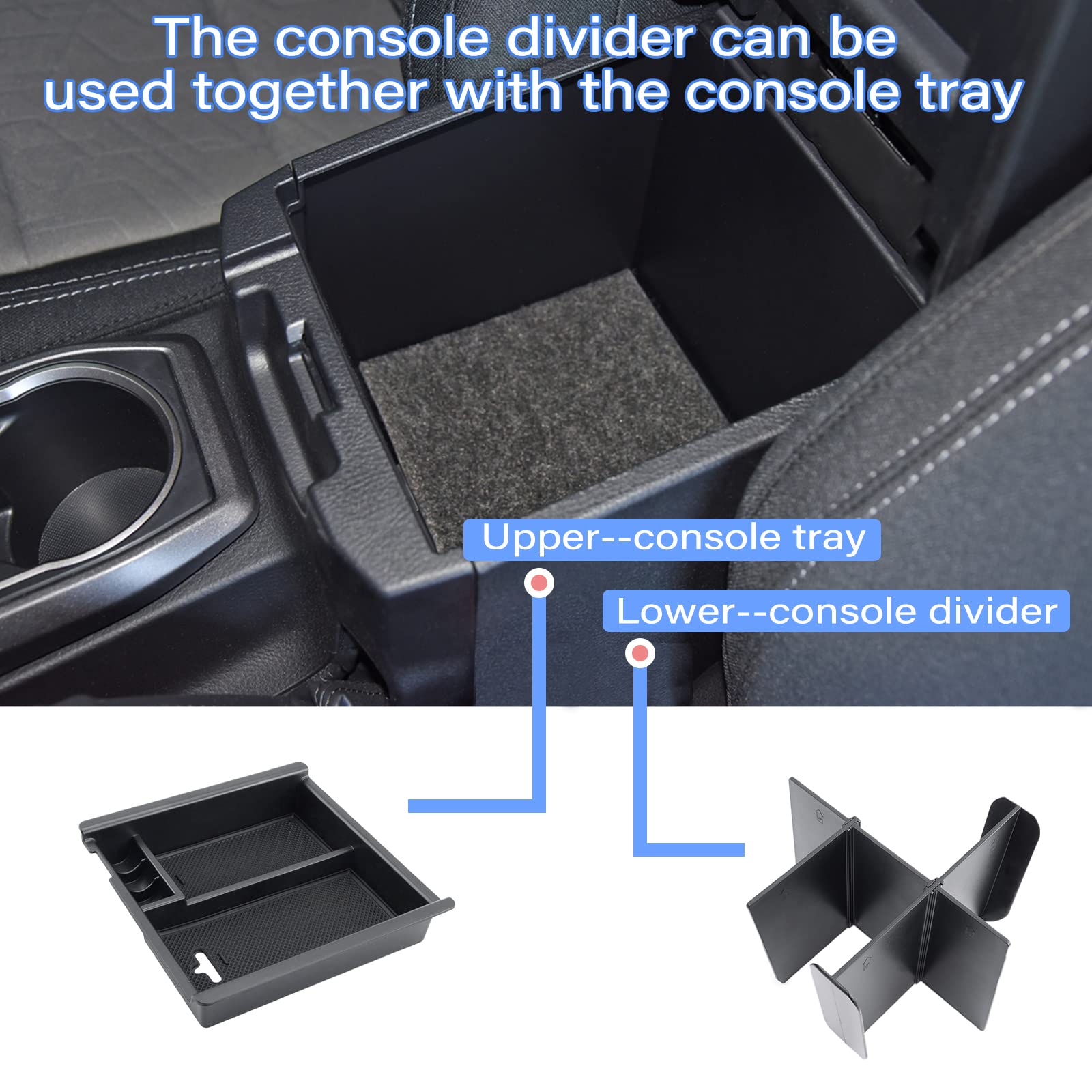 JKCOVER Center Console Dividers Organizer Compatible with Toyota Tacoma 2016-2021 2022 2023 Accessories,Insert Box ABS Secondary Storage