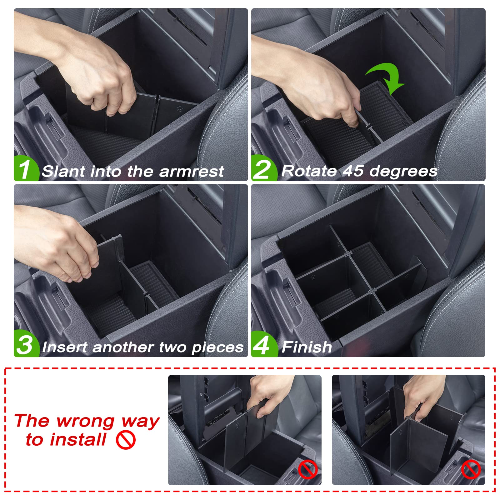 JKCOVER Center Console Dividers Organizer Compatible with Toyota Tacoma 2016-2021 2022 2023 Accessories,Insert Box ABS Secondary Storage