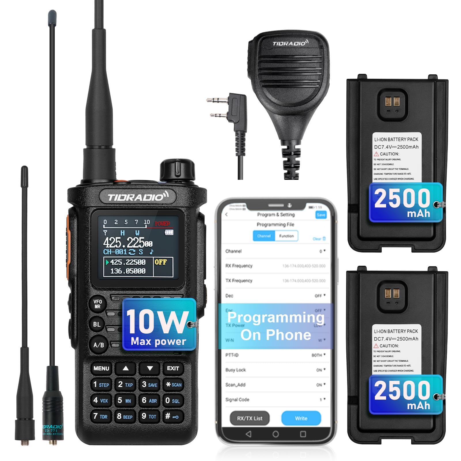 (2nd Generation) TIDRADIO 10W HighPower Ham Radio Handheld (TD-H8) with APP Wireless Programming,Long Range Two Way Radio with 2500mAh Large Battery (2pcs),USB-C Charger & Speaker Mic, Walkie Talkies