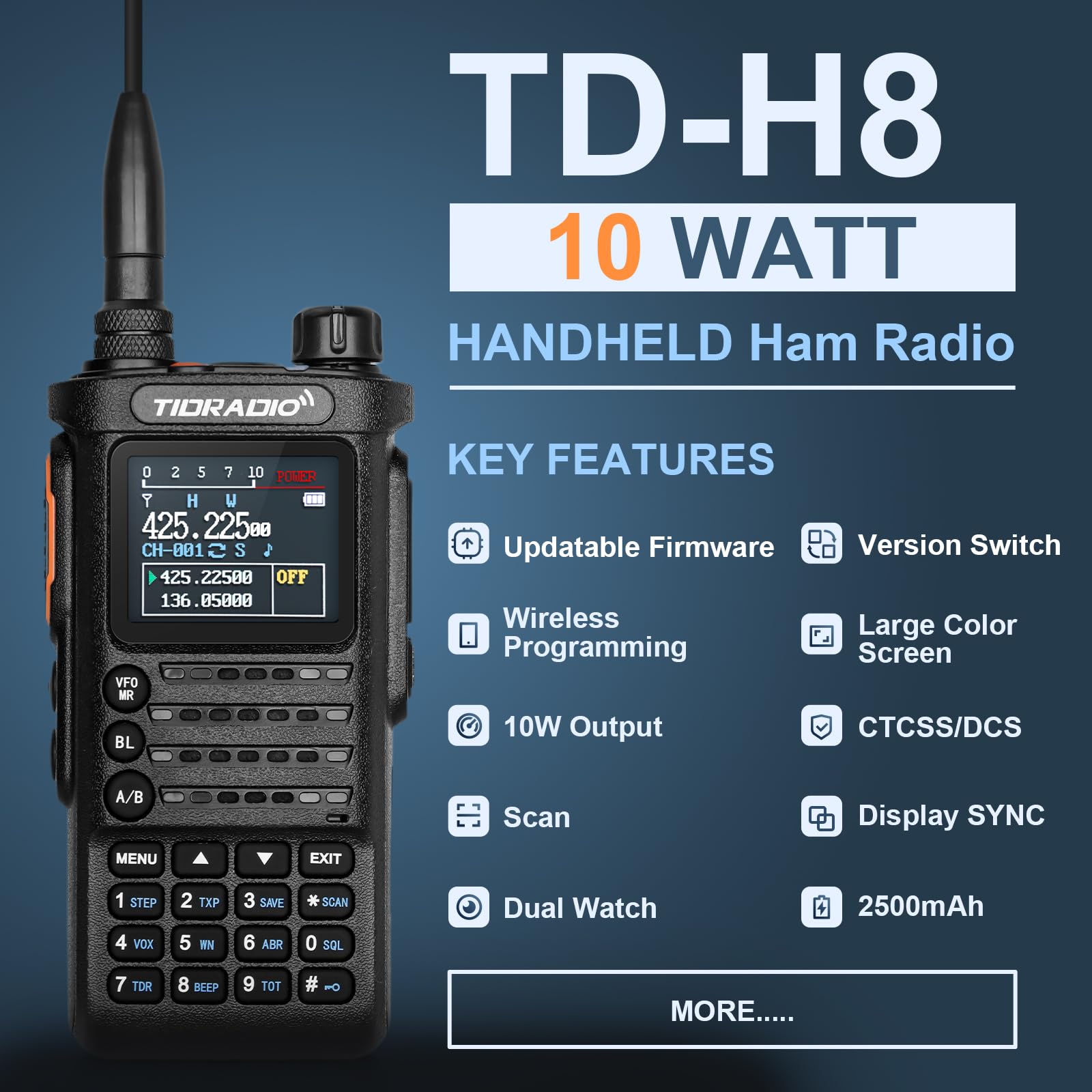 (2nd Generation) TIDRADIO 10W HighPower Ham Radio Handheld (TD-H8) with APP Wireless Programming,Long Range Two Way Radio with 2500mAh Large Battery (2pcs),USB-C Charger & Speaker Mic, Walkie Talkies