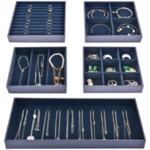 procase jewelry organizer jewelry tray jewelry drawer inserts mothers day gift, set of 5 stackable jewelry drawer dividers container necklace display trays storage box for dresser- darkblue