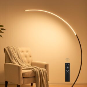 LEDIARY Arc Floor Lamp, 65" Modern Floor Lamp with Remote Control, Dimmable Standing Lamp, Black LED Reading Lamp for Living Room Bedroom Office Home, Stepless Color Temperature