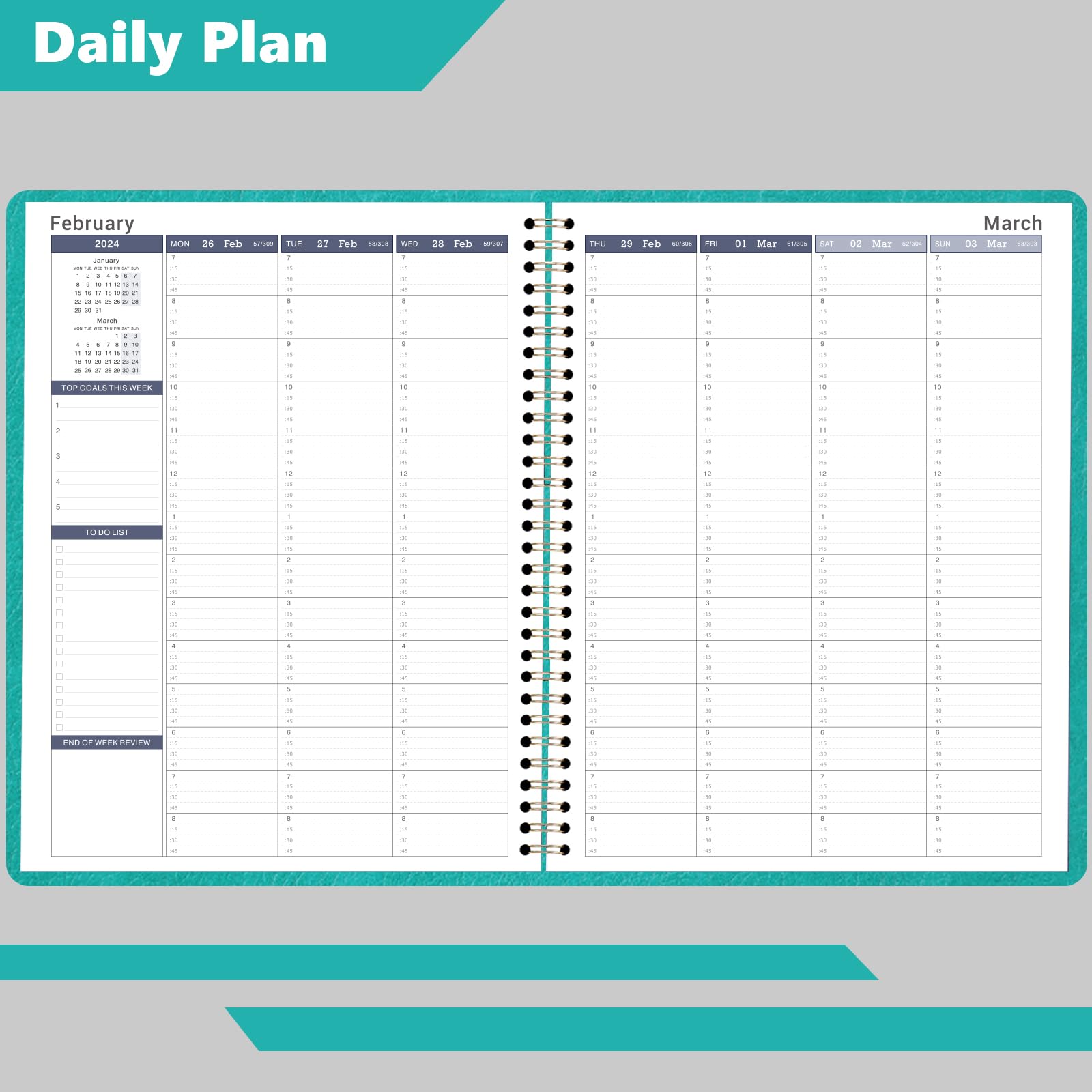 2024 Weekly Appointment Book & Planner - Large 2024 Daily Hourly Planner, January 2024 - December 2024, 8.5" x 11", 2024 Appointment Book with 15-Minute Interval + Thick Paper + Pocket - Turquoise