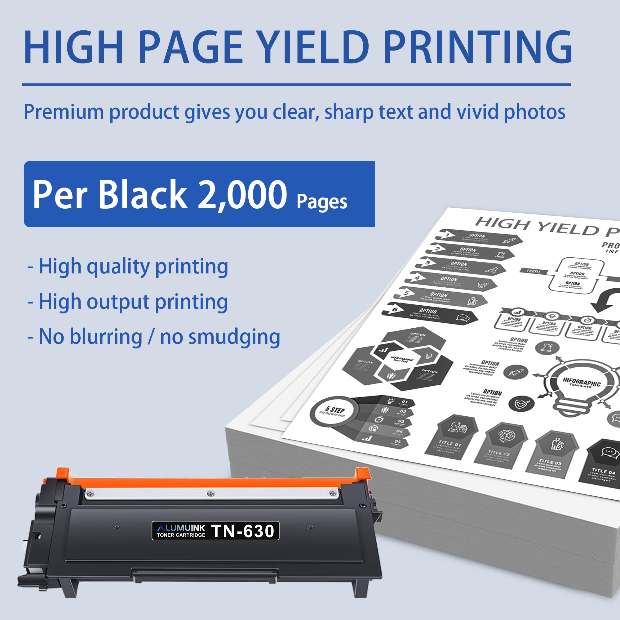 TN630 Toner Cartridge Replacement for Brother TN630 TN-630 to Use with HL-L2320D HL-L2360DW HL-L2340DW HL-L2380DW DCP-L2540DW MFC-L2740DW Printer (Black,1 Pack)